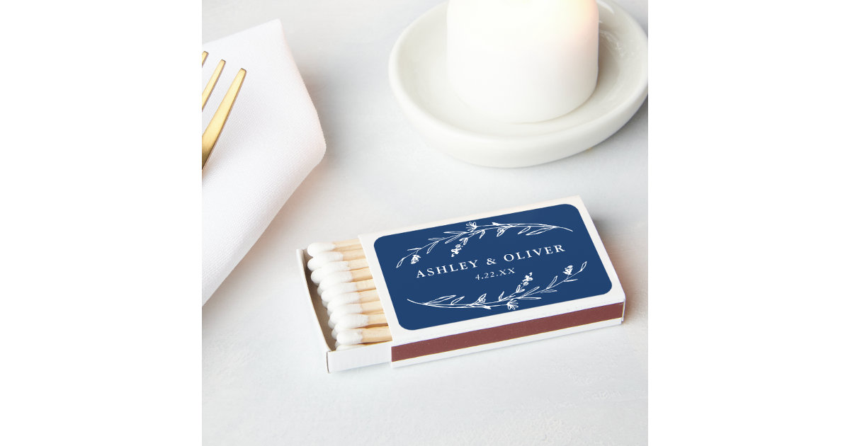Rustic Navy Blue Floral Wildflower Wedding Favor Matchboxes | Zazzle