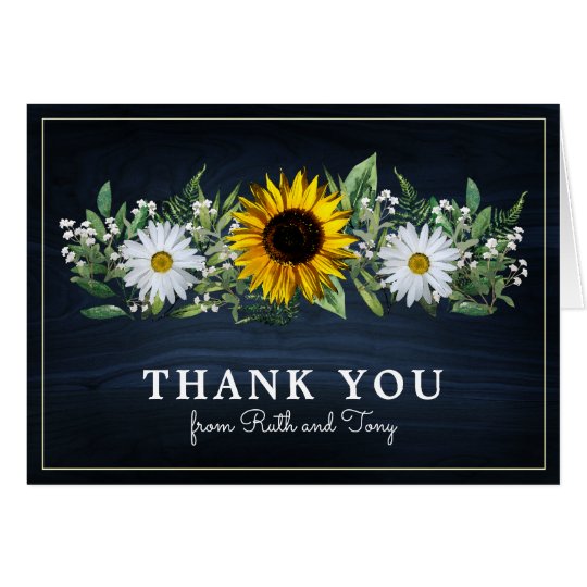Rustic Navy Blue Sunflower|Daisy Thank You Card | Zazzle.com