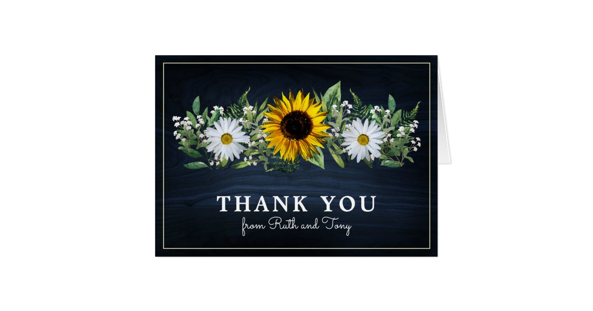 Rustic Navy Blue Sunflower|Daisy Thank You Card | Zazzle