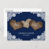 Rustic Navy Blue Wedding Save The Date Postcard | Zazzle