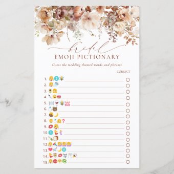 Rustic Neutral Boho Floral Emoji Pictionary Game | Zazzle