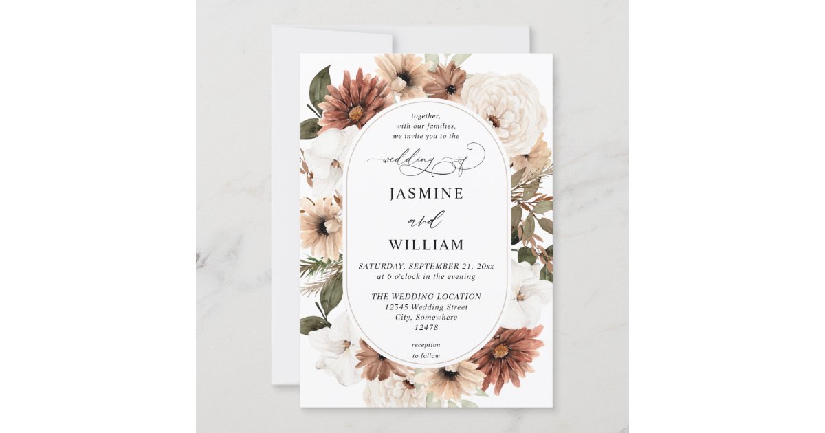 Rustic Neutral Boho Floral Wedding Invitation | Zazzle.com