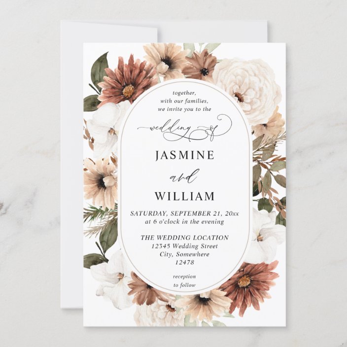 Rustic Neutral Boho Floral Wedding Invitation | Zazzle.com