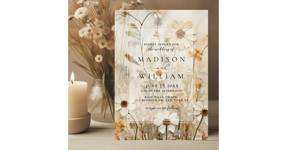 Rustic Neutral Boho Floral Wedding Invitation | Zazzle