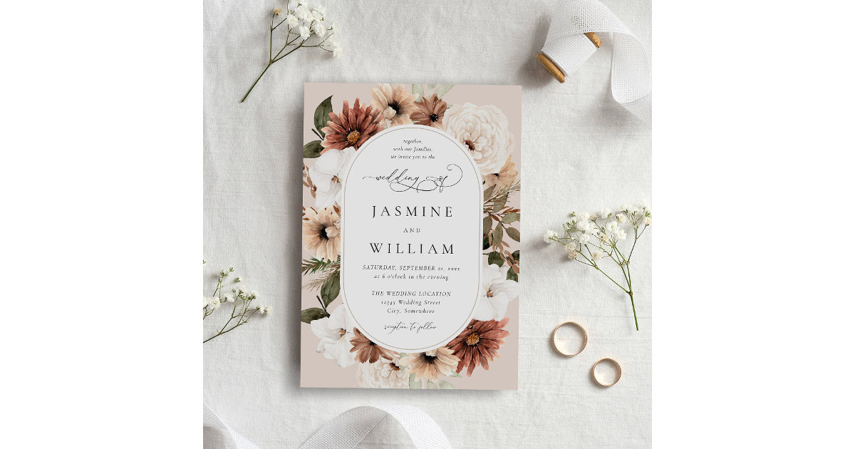 Rustic Neutral Boho Floral Wedding S2 - Beige Invi Invitation | Zazzle