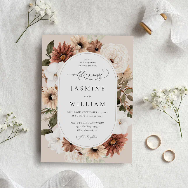 Rustic Neutral Boho Floral Wedding S2 - Beige Invi Invitation | Zazzle