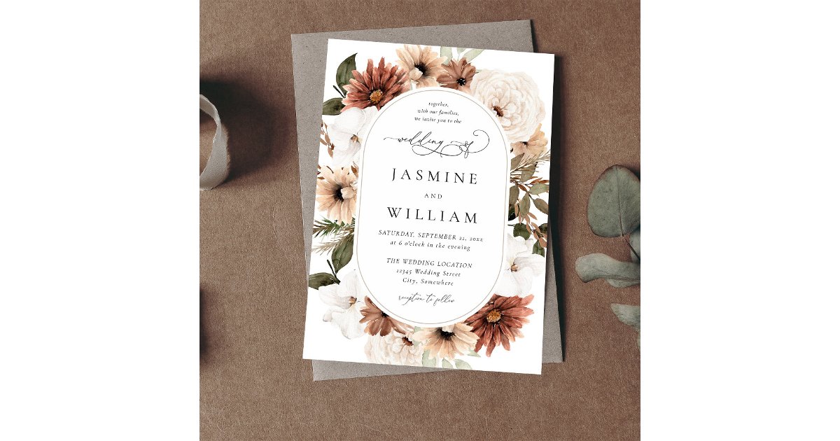 Rustic Neutral Boho Floral Wedding S2 Invitation | Zazzle