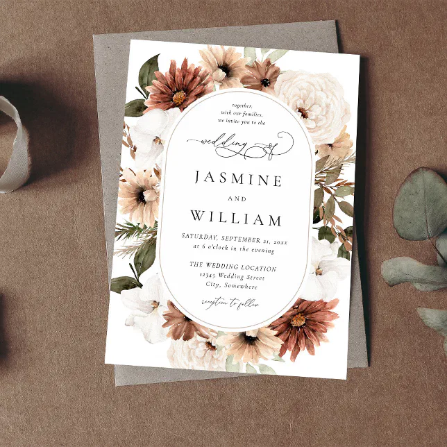 Rustic Neutral Boho Floral Wedding S2 Invitation | Zazzle
