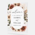 Rustic Neutral Boho Floral Wedding Welcome Acrylic Sign | Zazzle