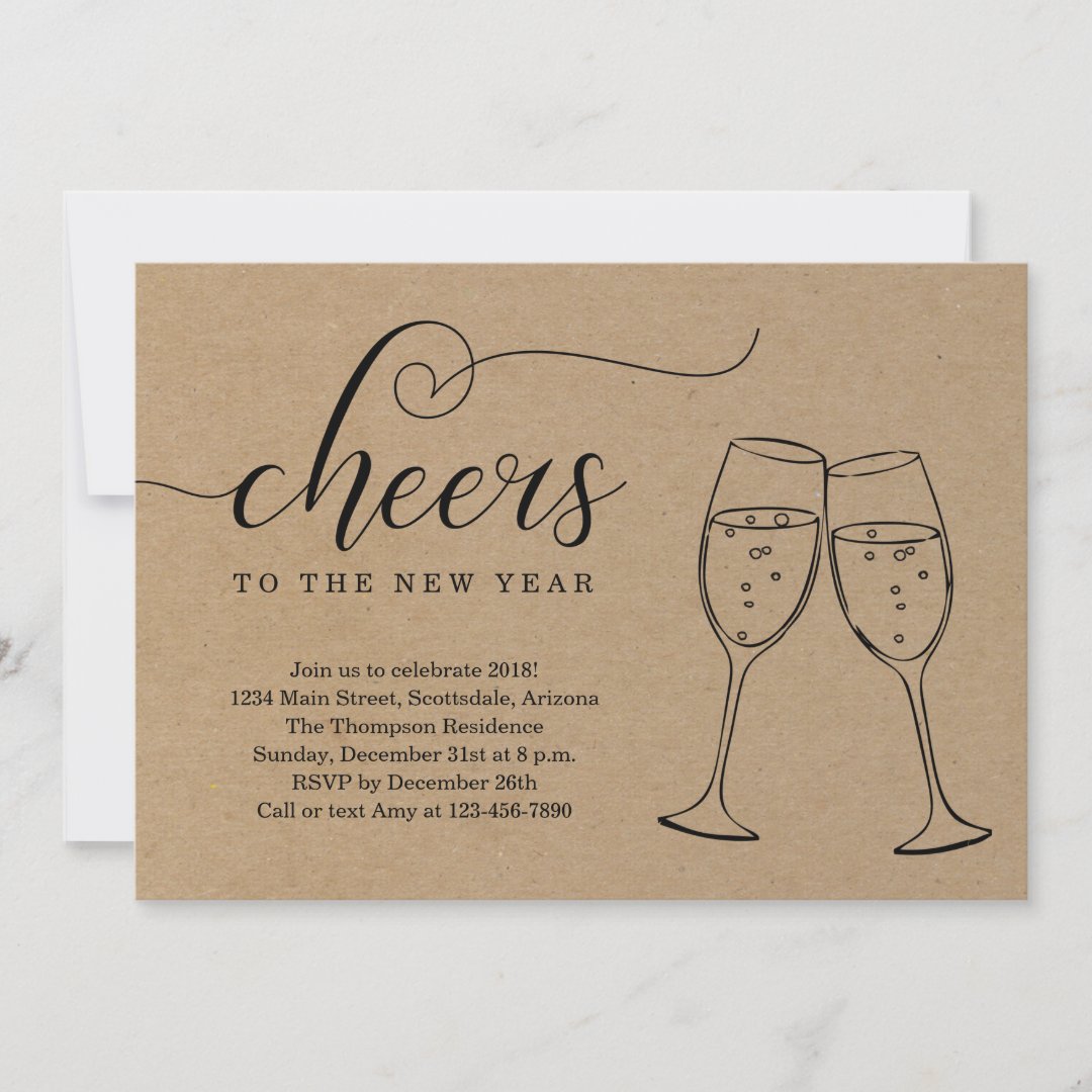 Rustic New Year's Eve Party on Kraft Background Invitation | Zazzle