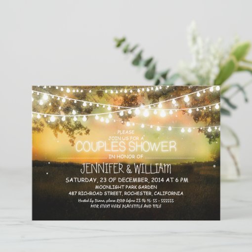 rustic night lights couples shower invitations | Zazzle