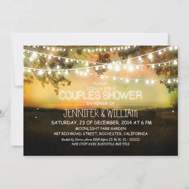 rustic night lights couples shower invitations | Zazzle
