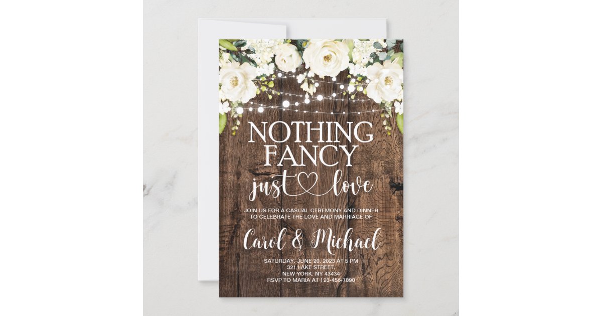 Rustic Nothing Fancy Just Love invitation | Zazzle