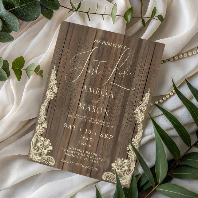 Rustic Nothing Fancy Just Love Wedding Invitation | Zazzle