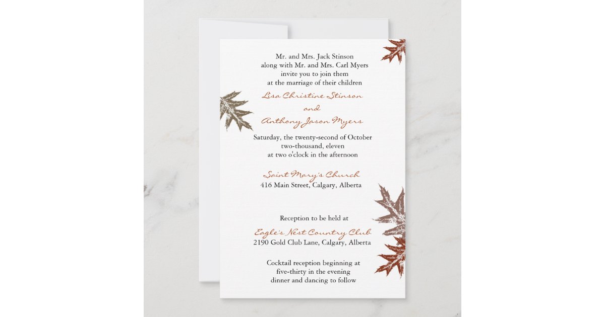 Rustic Oak Leaf Wedding Invitation | Zazzle