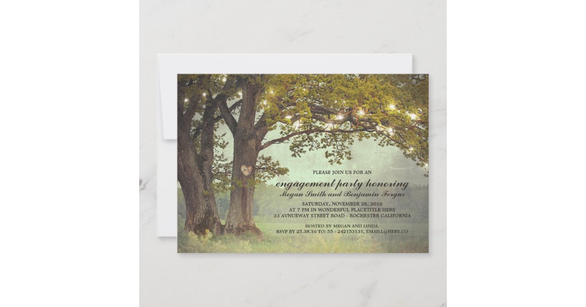 Rustic Oak Tree Romantic Engagement Party Invitation | Zazzle