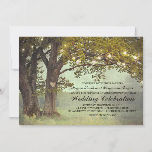 Rustic Oak Tree Romantic Wedding Invitation | Zazzle