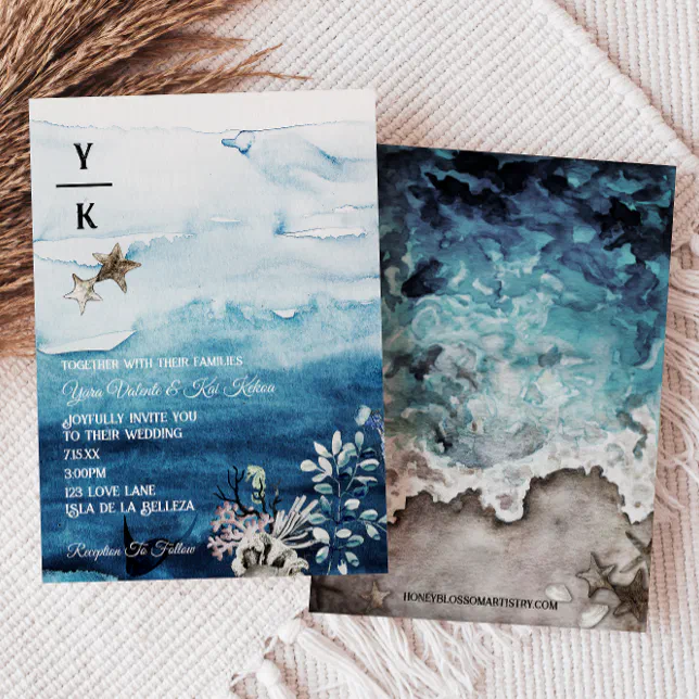 Rustic Ocean Monogram Wedding Invitation | Zazzle