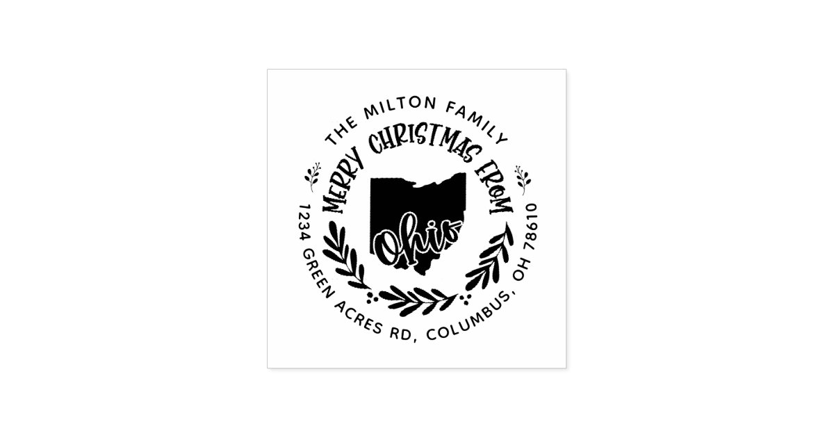 rustic ohio merry christmas return address rubber stamp | Zazzle