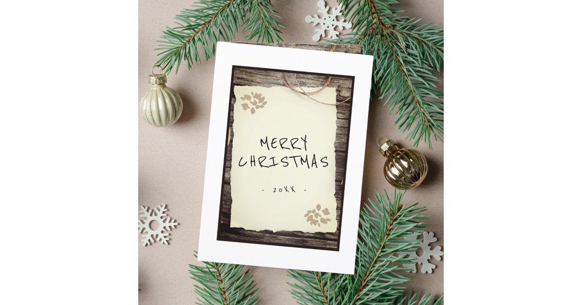 Rustic Old Paper Merry Christmas Script Holiday Card | Zazzle