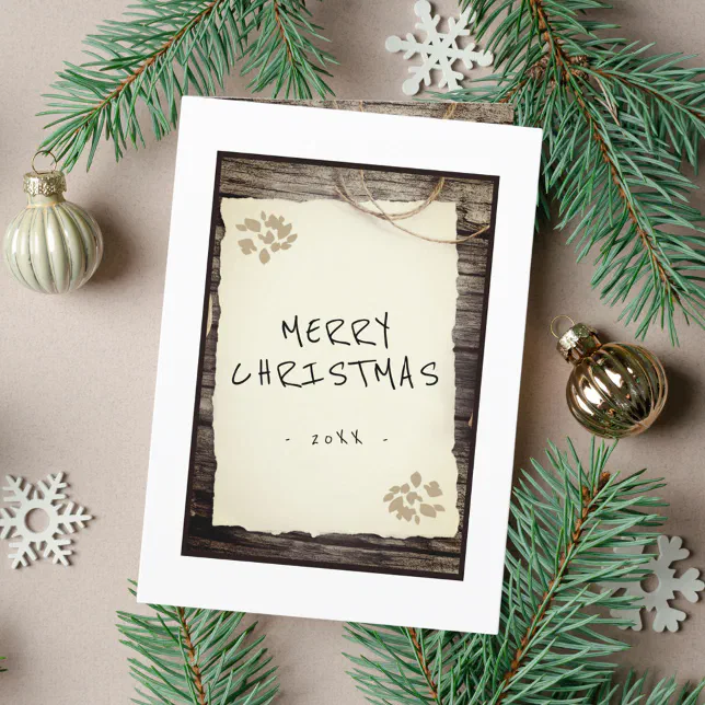 Rustic Old Paper Merry Christmas Script Holiday Card | Zazzle