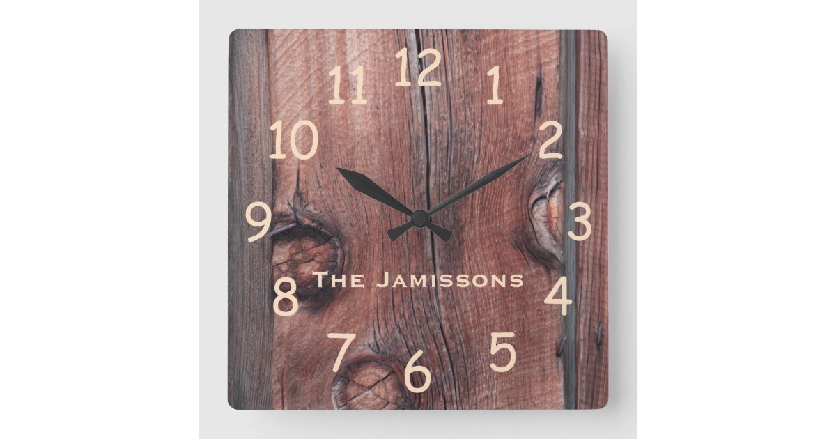 Rustic Old Red Barn Siding, Personalized Name Square Wall Clock | Zazzle