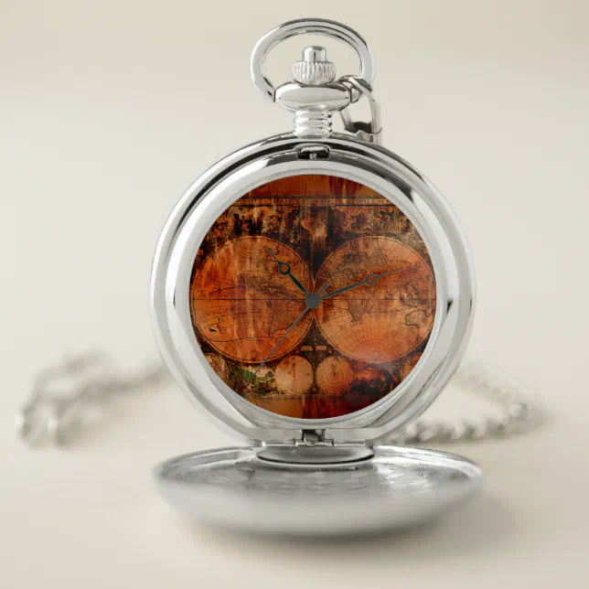 Rustic Old World Map Pocket Watch | Zazzle