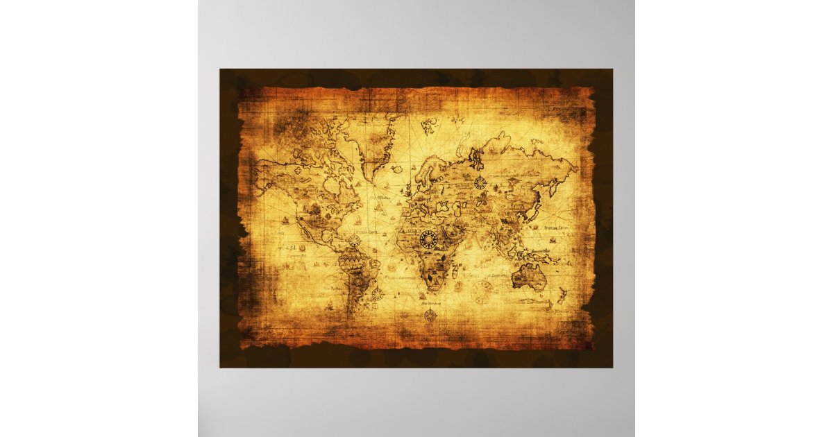 Rustic Old World Map Poster | Zazzle