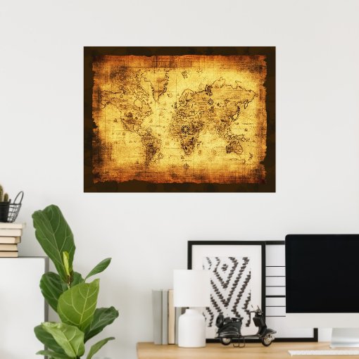 Rustic Old World Map Poster | Zazzle