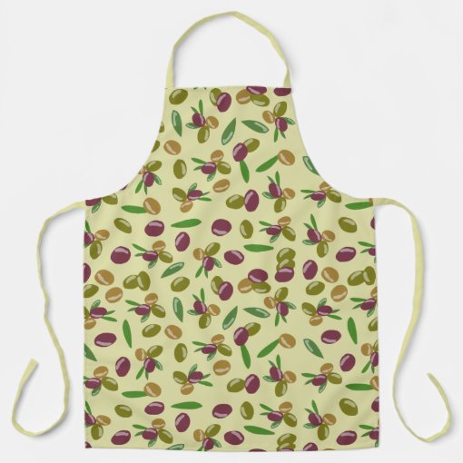 Rustic Olive and Olive Leaves Pattern Apron | Zazzle
