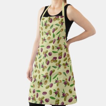 Rustic Olive and Olive Leaves Pattern Apron | Zazzle