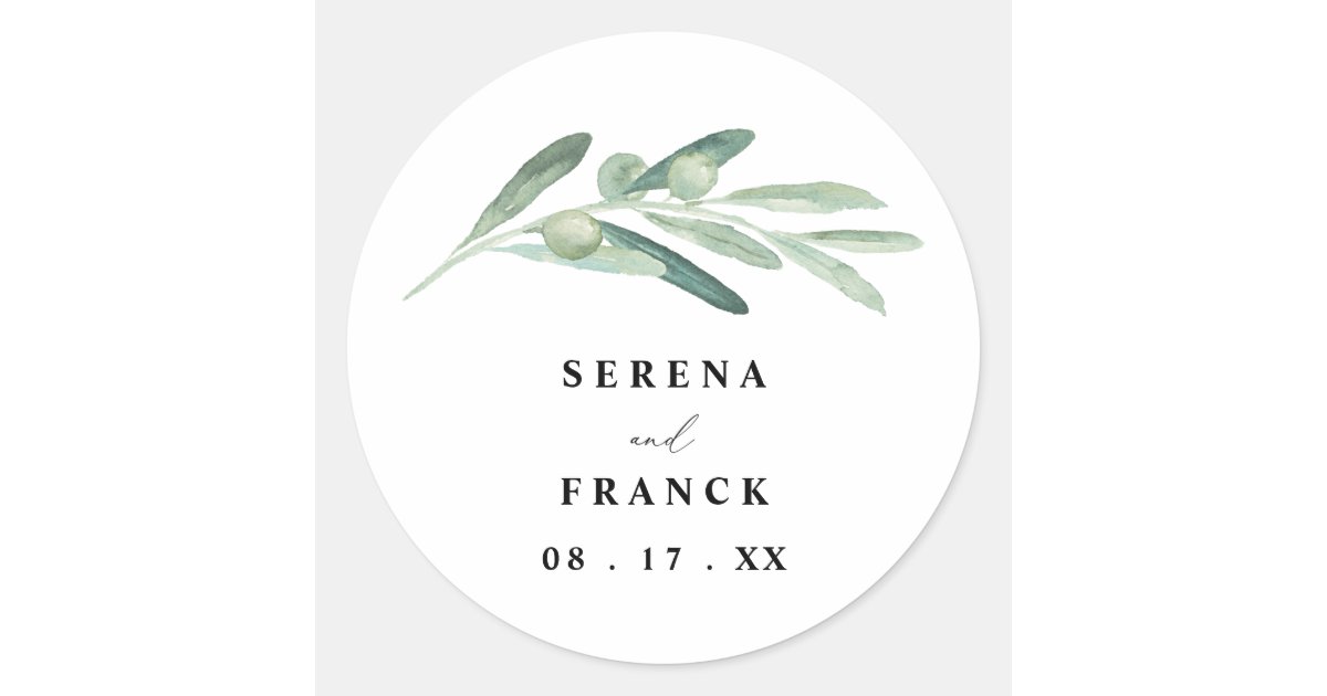 Rustic Olive Branch Wedding Classic Round Sticker | Zazzle