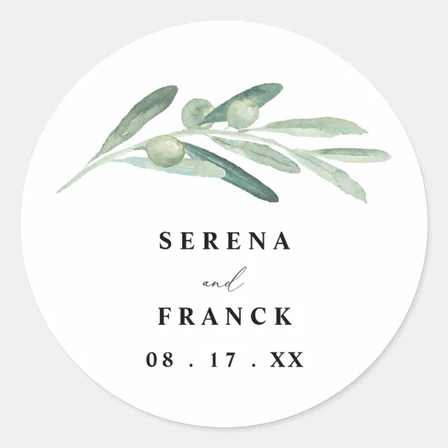 Rustic Olive Branch Wedding Classic Round Sticker | Zazzle