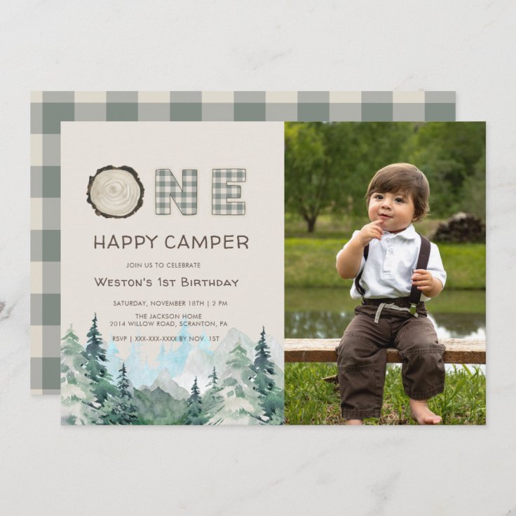 Rustic One Happy Camper Birthday Invitation | Zazzle