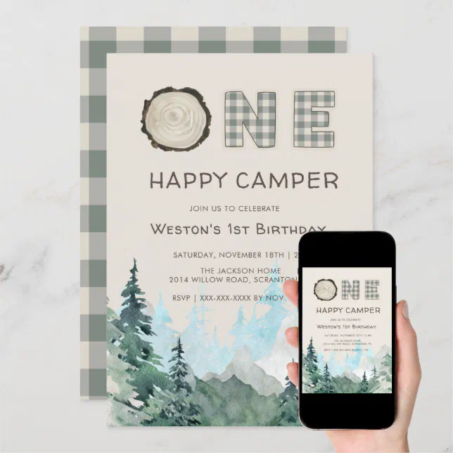 Rustic One Happy Camper Birthday Invitation | Zazzle