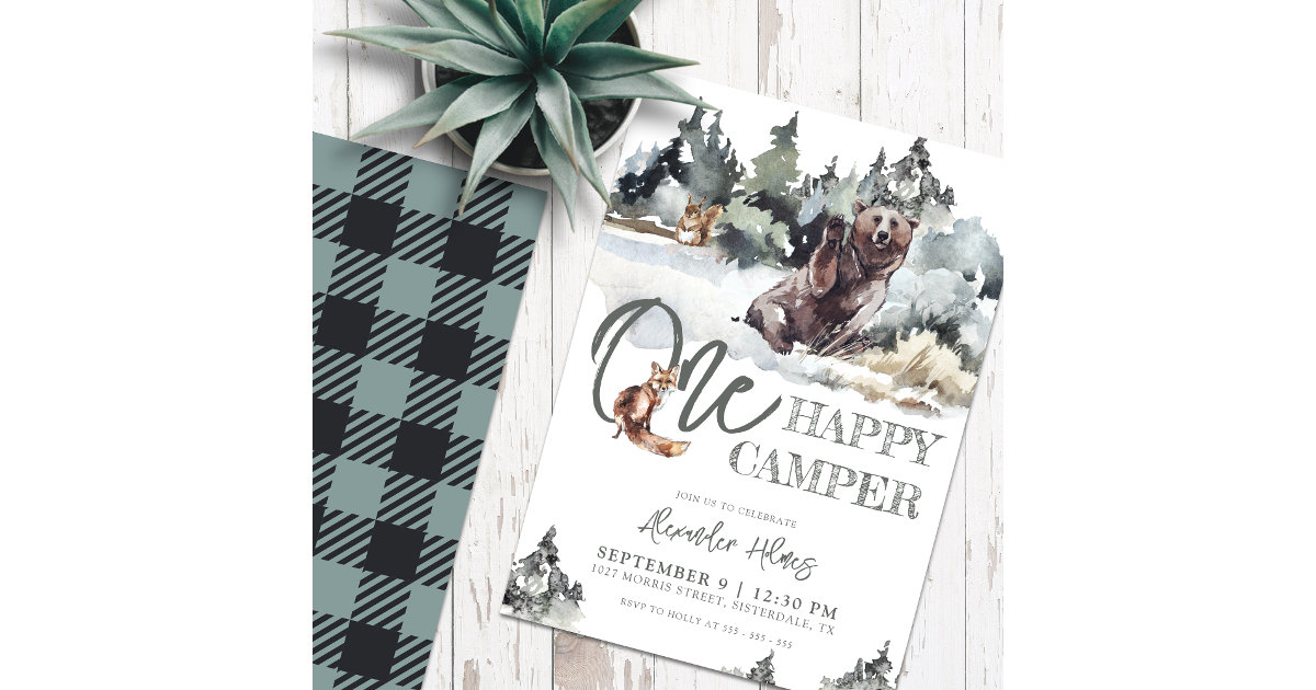 Rustic One Happy Camper Birthday Invitation | Zazzle