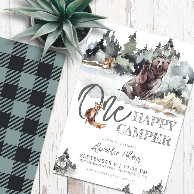 Rustic One Happy Camper Birthday Invitation | Zazzle