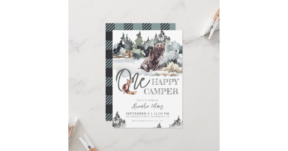 Rustic One Happy Camper Birthday Invitation | Zazzle