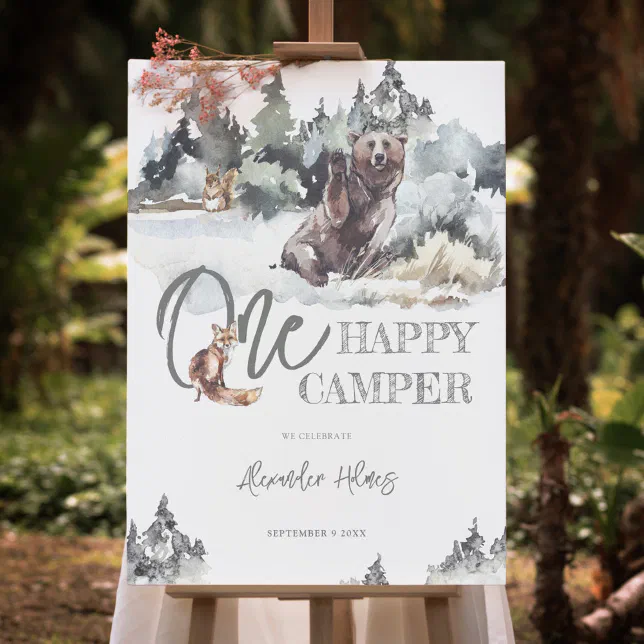 Rustic One Happy Camper Birthday Welcome Sign | Zazzle