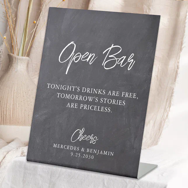 Rustic Open Bar Chalkboard Personalized Wedding Pedestal Sign | Zazzle