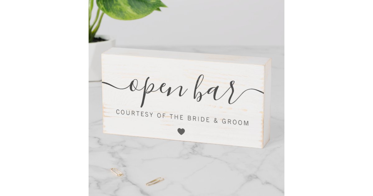 Rustic Open Bar Sign for Wedding, Wood Box | Zazzle