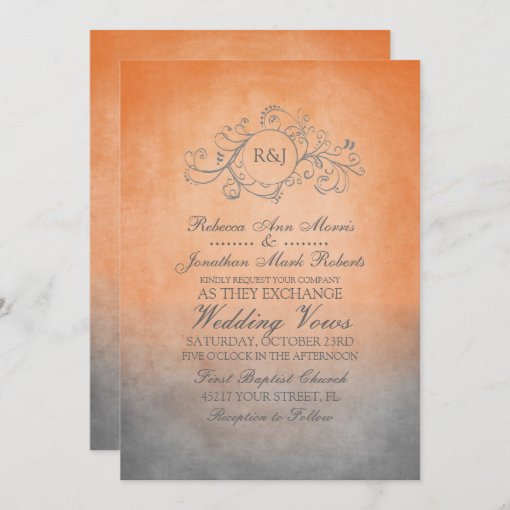 Rustic Orange and Grey Bohemian Wedding Invitation | Zazzle