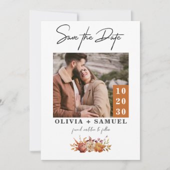 Rustic Orange Autumn Photo Wedding Save the Date Invitation | Zazzle