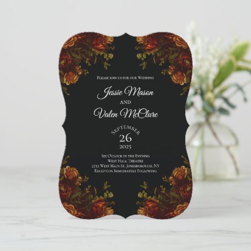 Rustic Orange Black Elegant Wedding Invitation | Zazzle