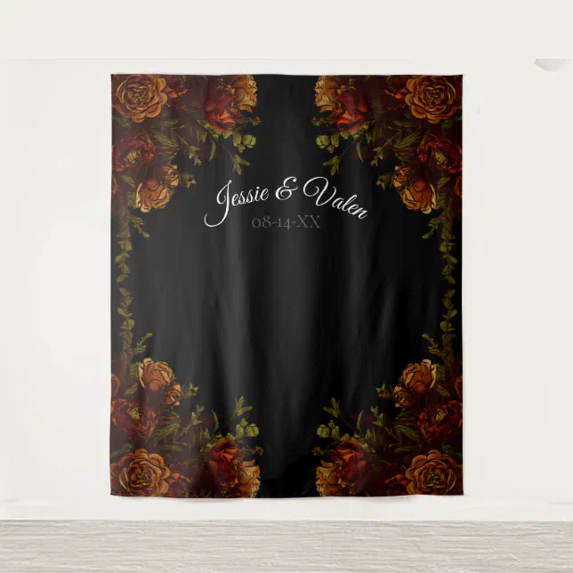 Rustic Orange Black Elegant Wedding Invitation Tapestry | Zazzle