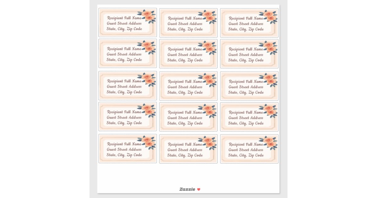 Rustic Orange Blue Floral Wedding Guest Tag Sticker | Zazzle