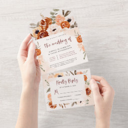 Rustic Orange Boho | Watercolor Blush Wedding All In One Invitation ...