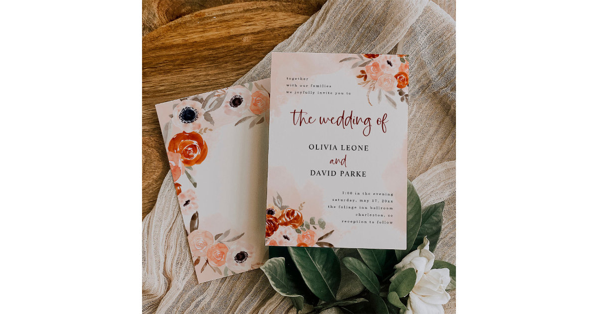Rustic Orange Boho | Watercolor Blush Wedding Invitation | Zazzle