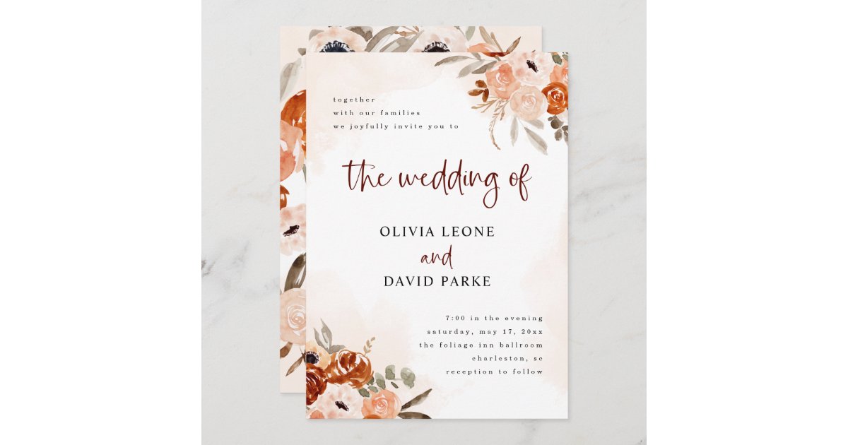 Rustic Orange Boho | Watercolor Wedding Invitation | Zazzle