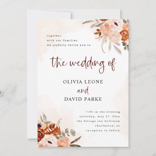 Rustic Orange Boho | Watercolor Wedding Invitation | Zazzle
